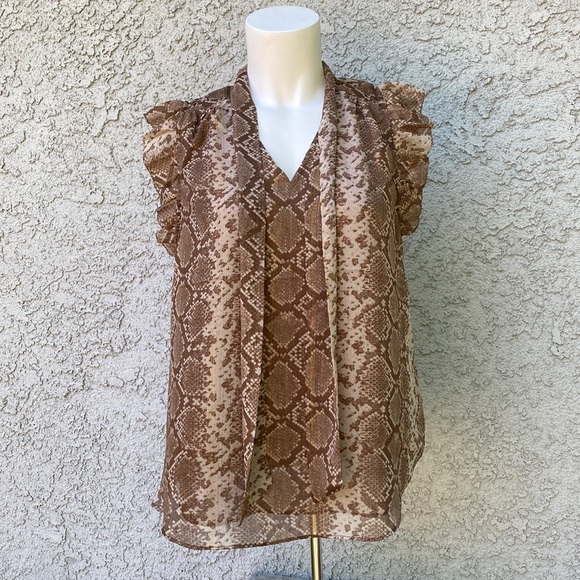 Rachel Zoe | Tops | Rachel Zoe Snakeskin Animal Print Ruffled Brown ...